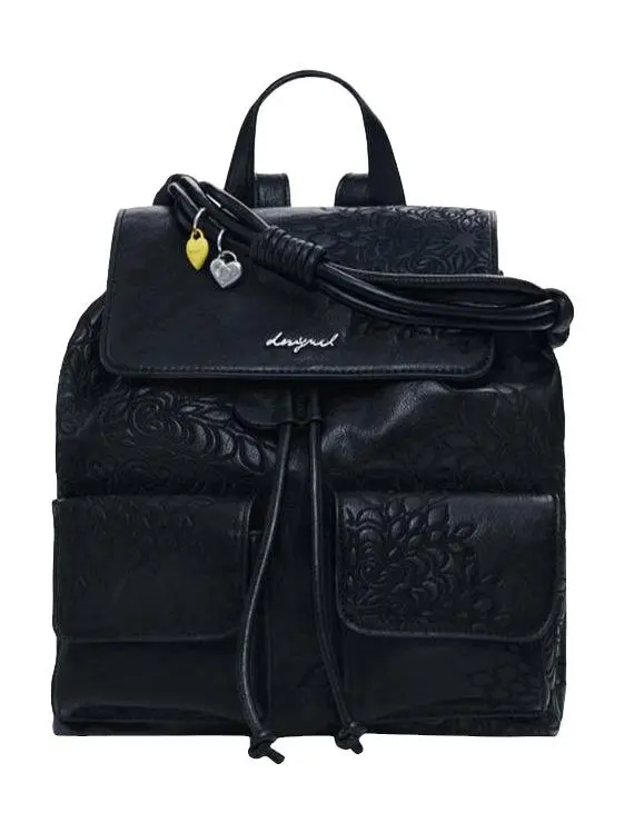 Desigual Mini Floral Embossed Convertible Backpack - Black