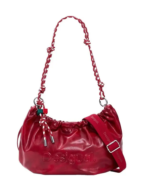 Desigual Logo Embossed Shoulder Bag With Card Holder - Red
