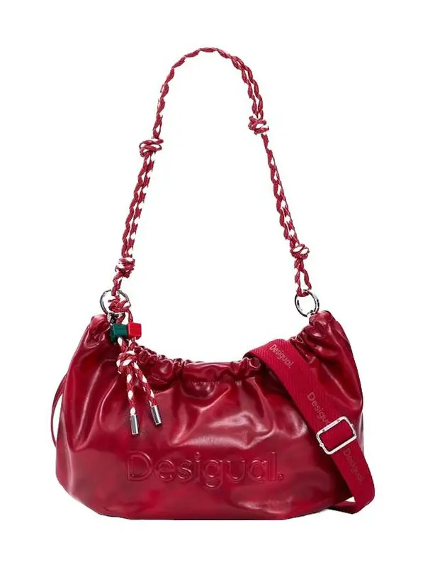 Desigual Logo Embossed Shoulder Bag With Card Holder - Red