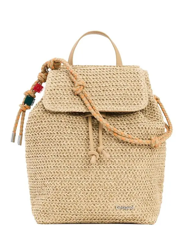 Desigual Mini Raffia Backpack - Dark Beige