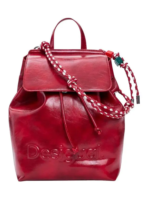 Desigual Mini Logo Embossed Convertible Faux Leather Backpack - Red