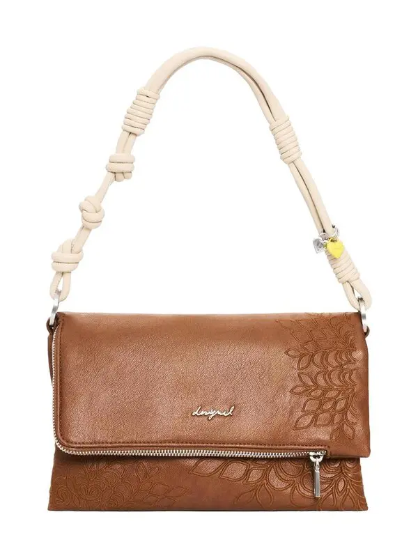 Desigual Embroidered Logo Charm Crossbody Bag - Camel