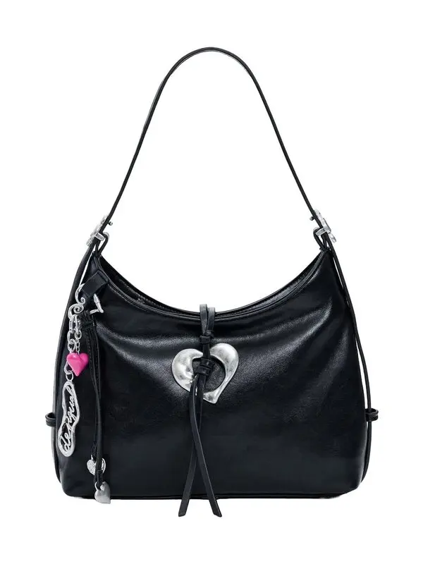 Desigual Heart Charm Faux Leather Shoulder Bag - Black