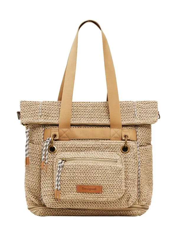 Desigual Large Raffia Backpack - Dark Beige