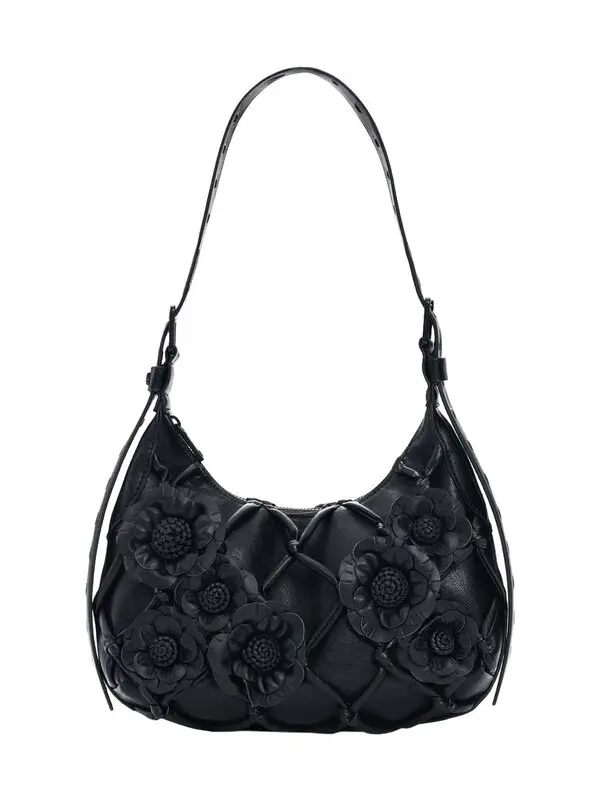 Desigual Floral Faux Leather Shoulder Bag - Black