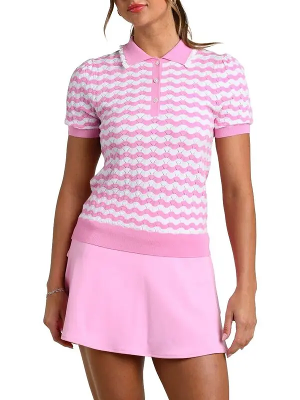 La Blanca Wavy Pointelle Polo - Strawberry