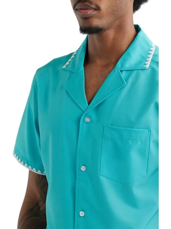 MAVRANS Crochet Trim Camp Shirt - Teal
