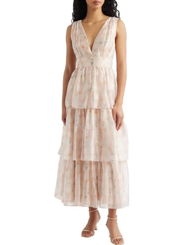 Lulus Vallia Tiered Maxi Dress - Blush Floral