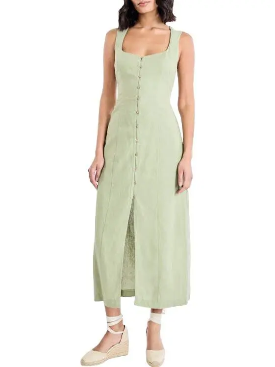 THE GOOD JOURNEY Sleeveless Linen Blend Maxi Dress - Sage