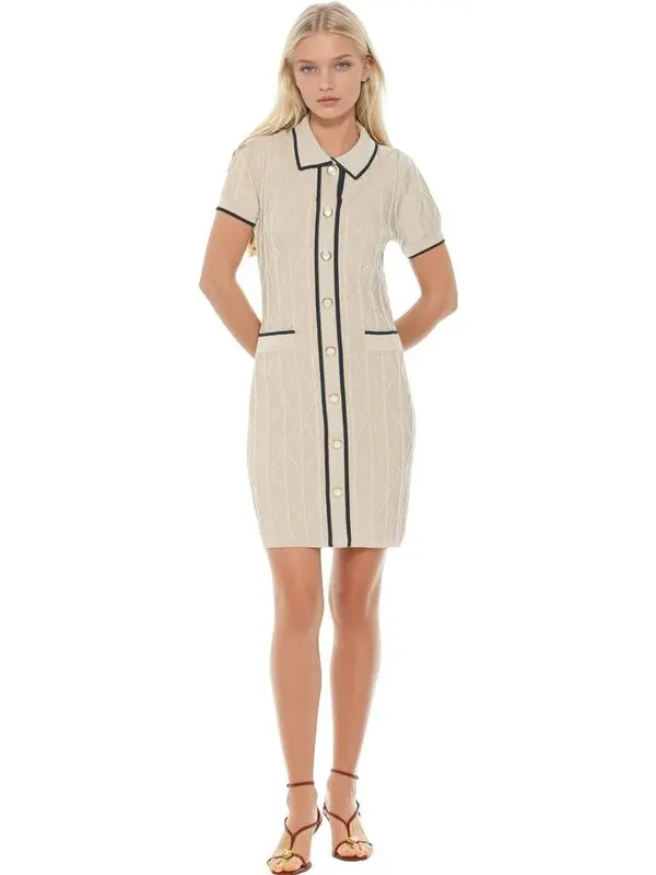 ALEXIA ADMOR Cove Collared Button Down Knit Dress - Ivory