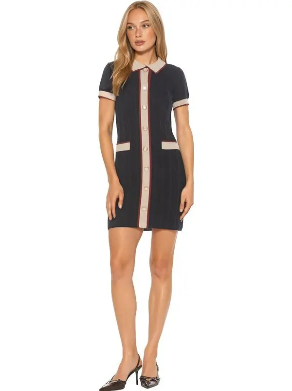ALEXIA ADMOR Cove Collared Button Down Knit Dress - Navy