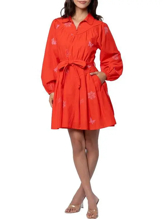 CIEBON Zephyr Long Sleeve Minidress - Red/pink