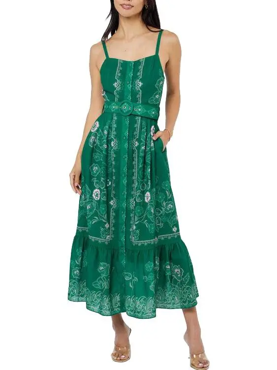 CIEBON Esme Floral Print Sleeveless Midi Dress - Green Multi