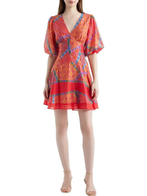 CIEBON Selene Geometric Print Fit & Flare Dress - Red Multi