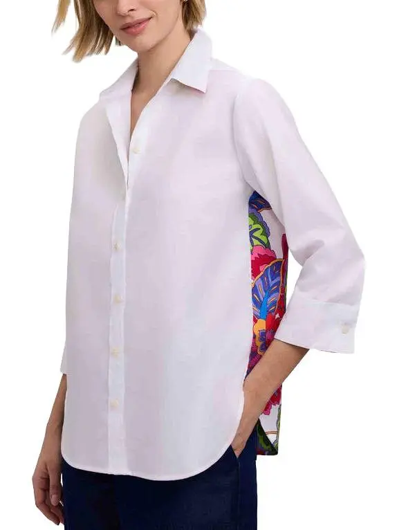 Foxcroft Floral Print Stretch Cotton Blend Button-up Shirt - White/multi