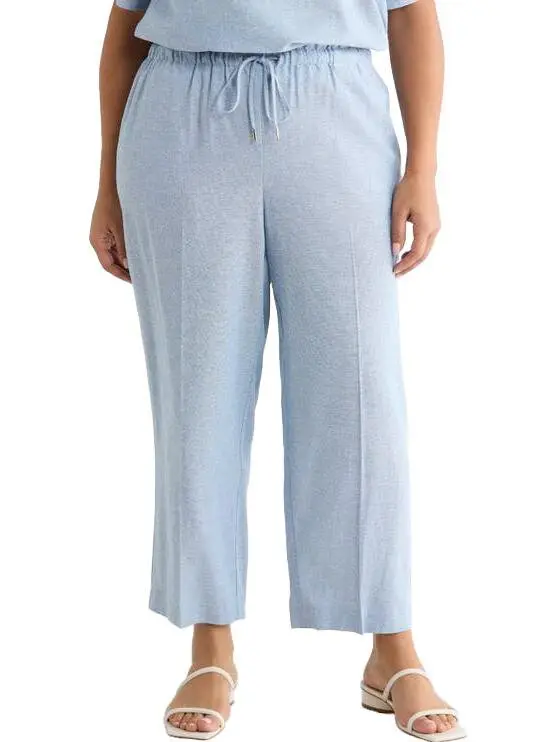 Anne Klein Linen Blend Wide Leg Pants - Lagoon/crisp White