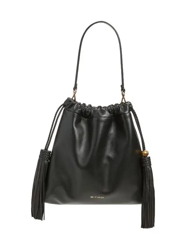 Etro Kalispera Medium Leather Shoulder Bag With Tassels - Black