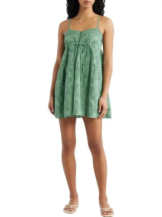Deluc Amore Cotton Broderie Minidress - Green