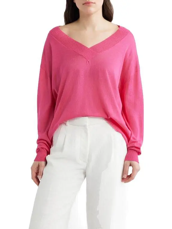 Deluc Drop Shoulder Cotton-blend Sweater - Fuchsia