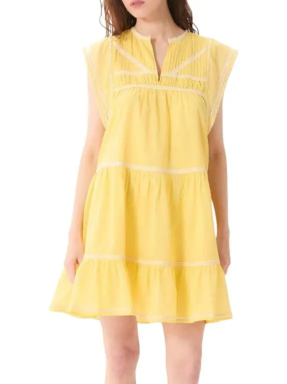 Deluc Onza Lace Trim Cotton Mini Dress - Yellow