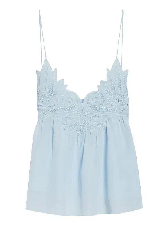 Ulla Johnson Rosie Lace Appliqué Silk Tank - Adriatic
