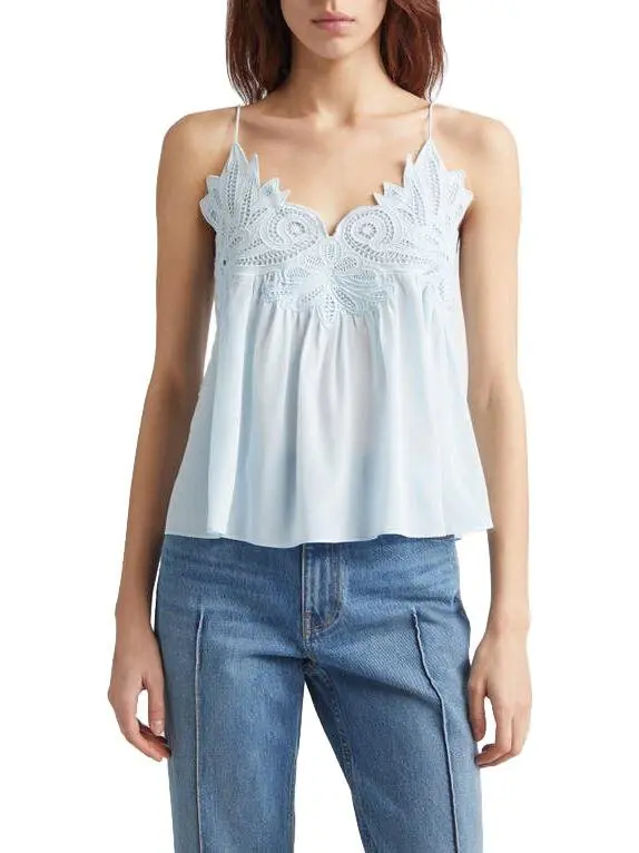 Ulla Johnson Rosie Lace Appliqué Silk Tank - Adriatic