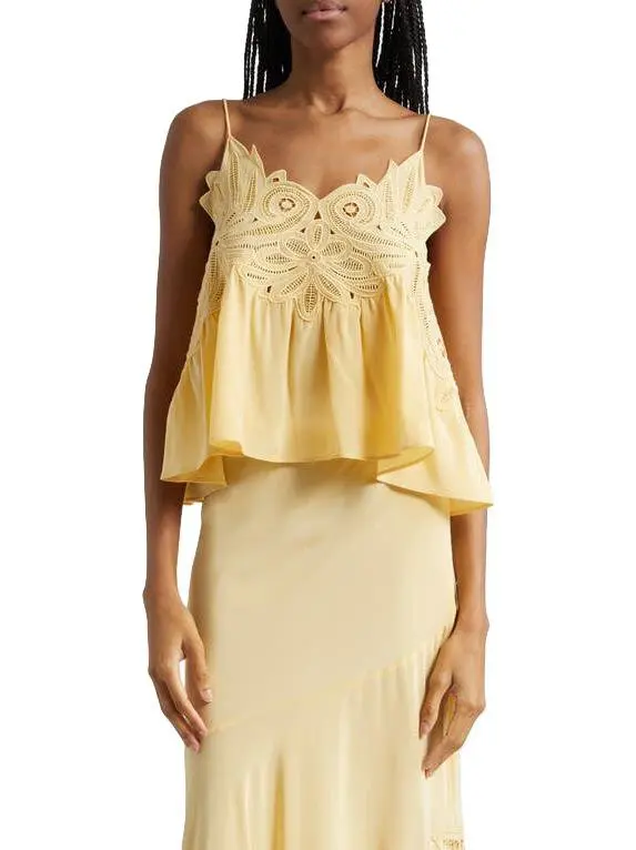 Ulla Johnson Rosie Lace Appliqué Silk Tank - Dandelion