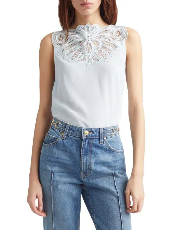 Ulla Johnson Rea Silk Embroidered Top - Adriatic