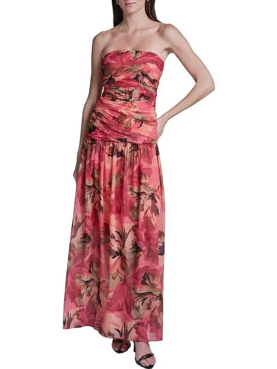 Bcbgmaxazria Floral Ruched Bodice Maxi Dress - Bellini Blush Multi