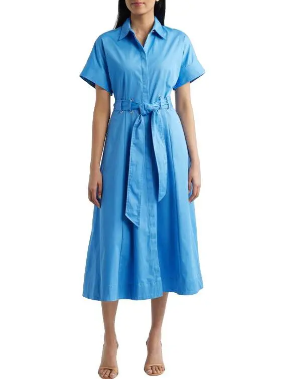 Anne Klein Grommet Belt Loop Midi Shirtdress - Seaport