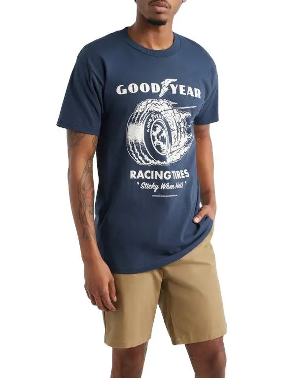 Brixton X Goodyear Cheater Slick Cotton Graphic T-shirt - Navy
