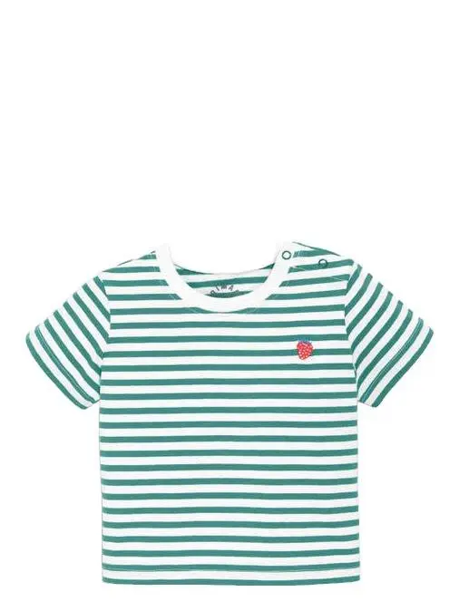 PRIMARY Striped Cotton Jersey Tee - Sunwashed Teal White Stripe