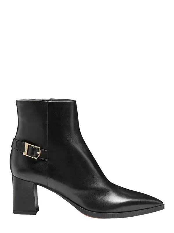 Santoni Leather Mid-heel Ankle Boots With Decorative Buckle - Black