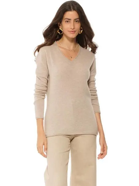MONTICELLI CASHMERE Ultra-light Pure Cashmere V-neck Sweater - Beige