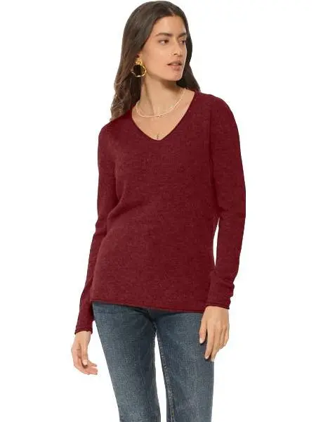 MONTICELLI CASHMERE Ultra-light Pure Cashmere V-neck Sweater - Bordeaux