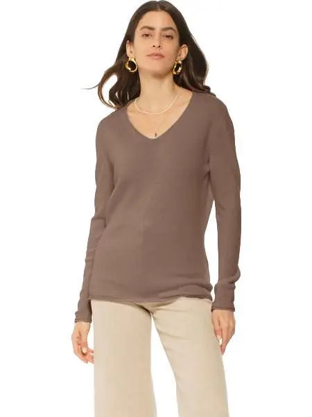 MONTICELLI CASHMERE Ultra-light Pure Cashmere V-neck Sweater - Brown