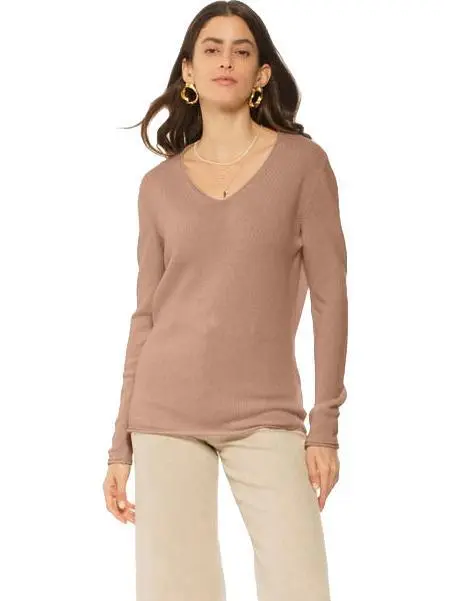 MONTICELLI CASHMERE Ultra-light Pure Cashmere V-neck Sweater - Camel