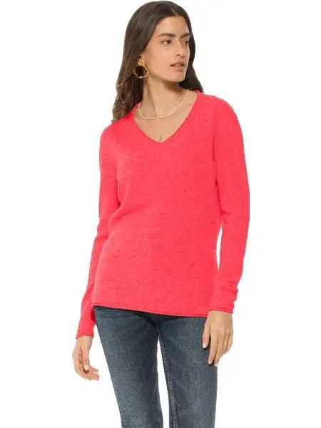 MONTICELLI CASHMERE Ultra-light Pure Cashmere V-neck Sweater - Coral Red