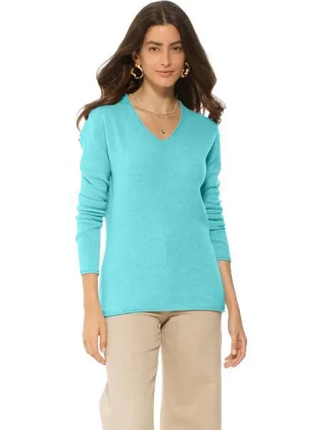 MONTICELLI CASHMERE Ultra-light Pure Cashmere V-neck Sweater - Cyan