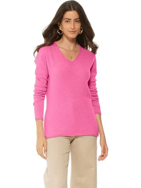 MONTICELLI CASHMERE Ultra-light Pure Cashmere V-neck Sweater - Fuchsia