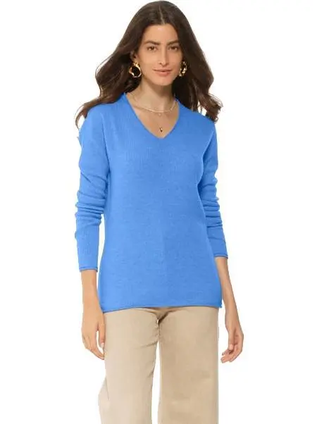 MONTICELLI CASHMERE Ultra-light Pure Cashmere V-neck Sweater - Jeans
