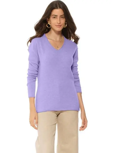 MONTICELLI CASHMERE Ultra-light Pure Cashmere V-neck Sweater - Lavender