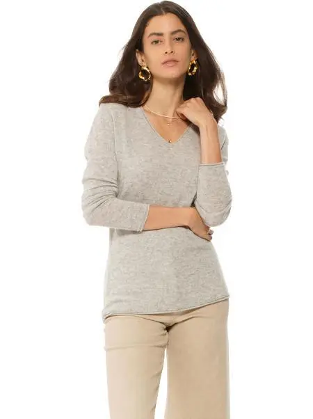 MONTICELLI CASHMERE Ultra-light Pure Cashmere V-neck Sweater - Light Gray