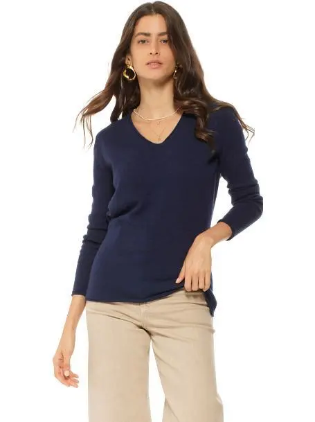 MONTICELLI CASHMERE Ultra-light Pure Cashmere V-neck Sweater - Melange Blue