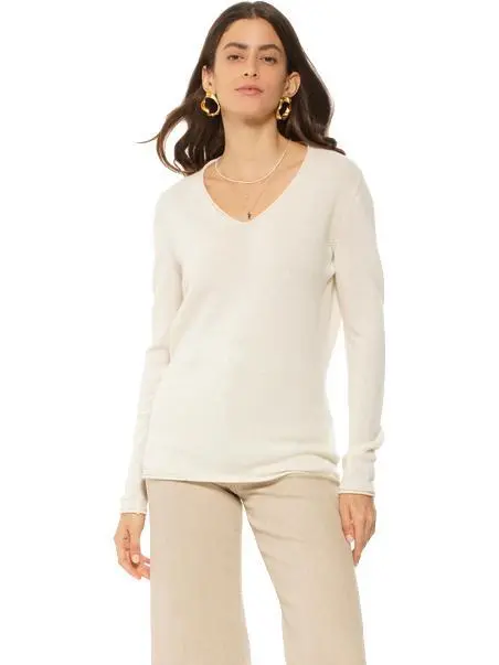 MONTICELLI CASHMERE Ultra-light Cashmere V-neck Sweater - Milk White