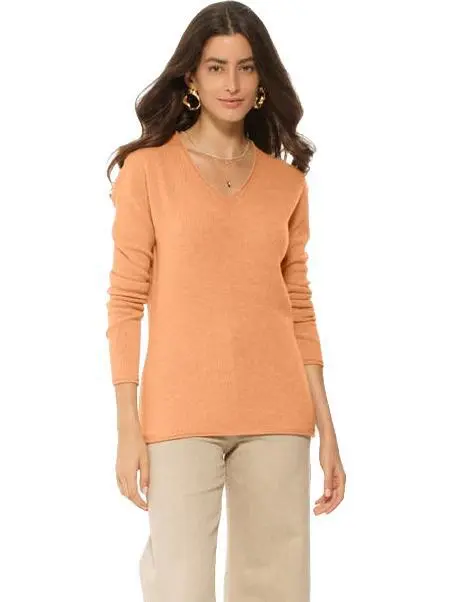 MONTICELLI CASHMERE Ultra-light Pure Cashmere V-neck Sweater - Orange