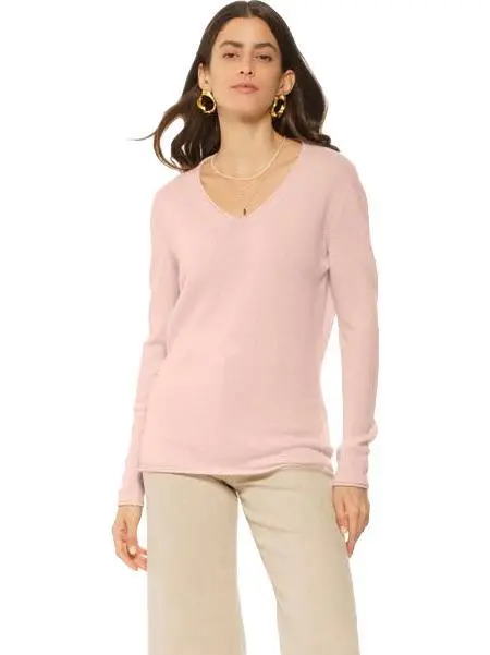 MONTICELLI CASHMERE Ultra-light Pure Cashmere V-neck Sweater - Peach