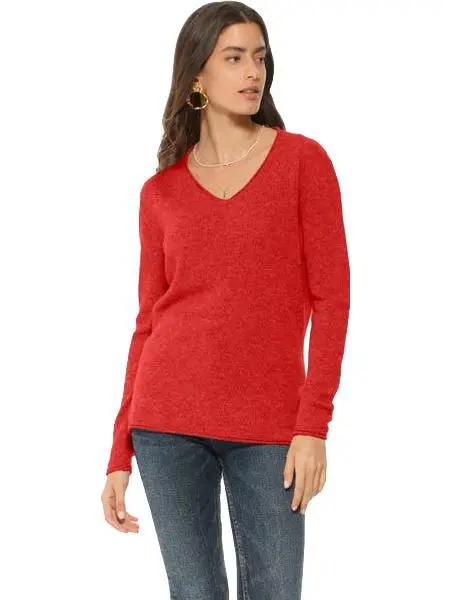 MONTICELLI CASHMERE Ultra-light Pure Cashmere V-neck Sweater - Red
