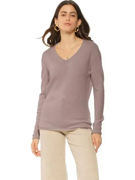 MONTICELLI CASHMERE Ultra-light Pure Cashmere V-neck Sweater - Taupe