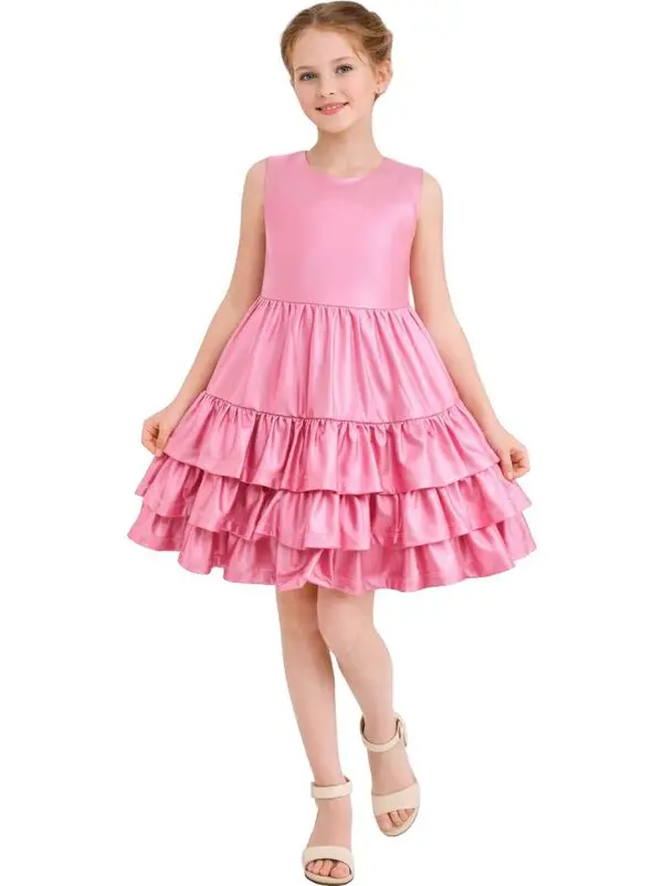 MIMI TUTU Satin Ruffle Party Dress - Pink
